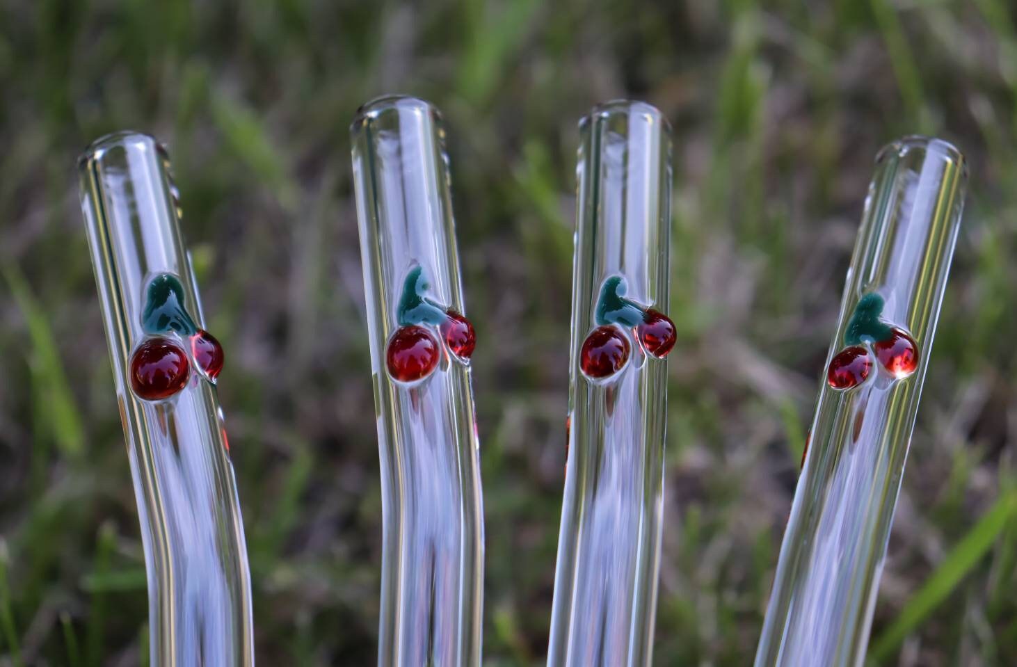 Set of 2 Cherry Glass Drinking Straws - Etsy