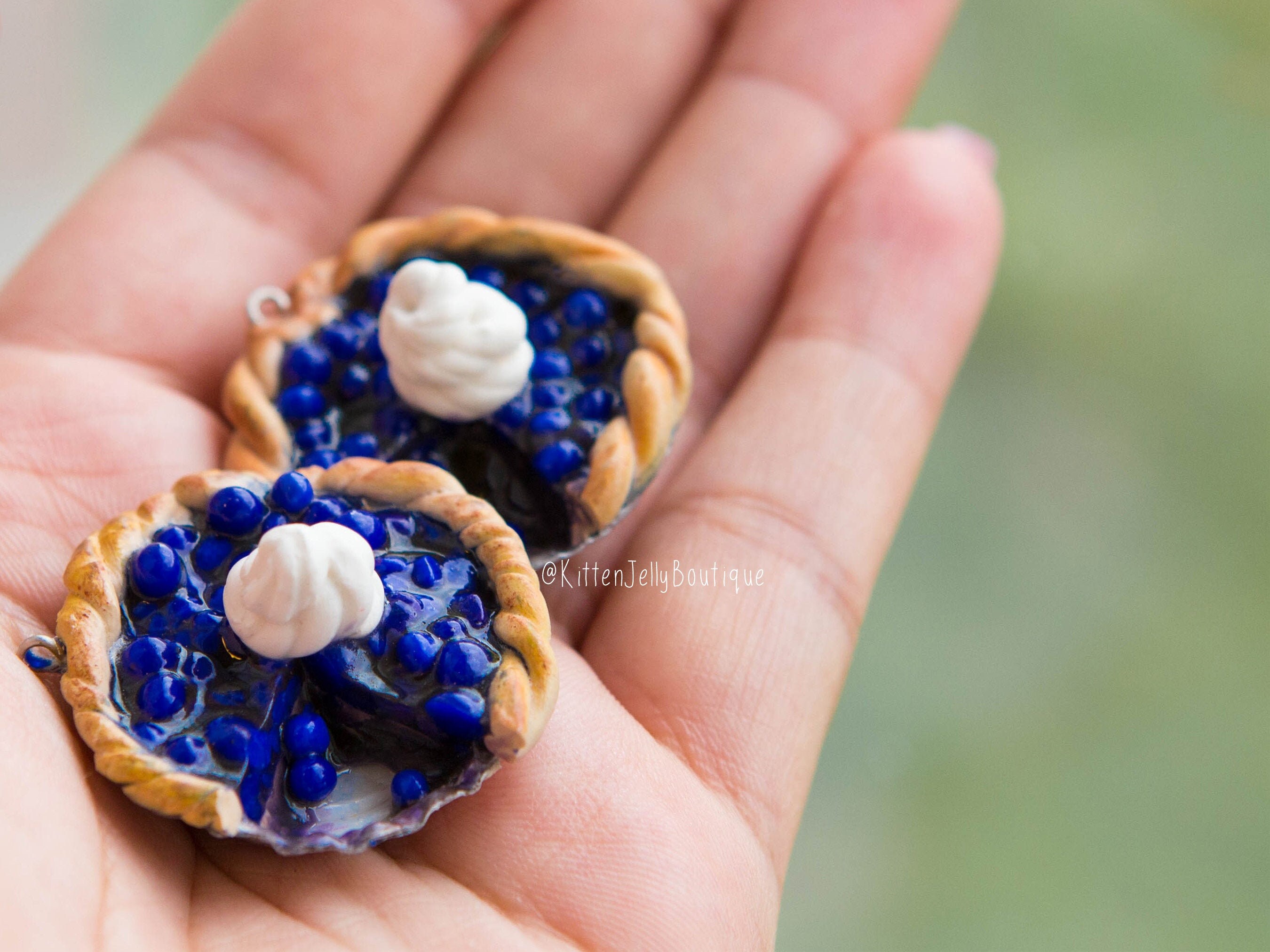 Blueberry Pie Charm, Handmade, Polymer Clay, Miniature Food, Keychain ...