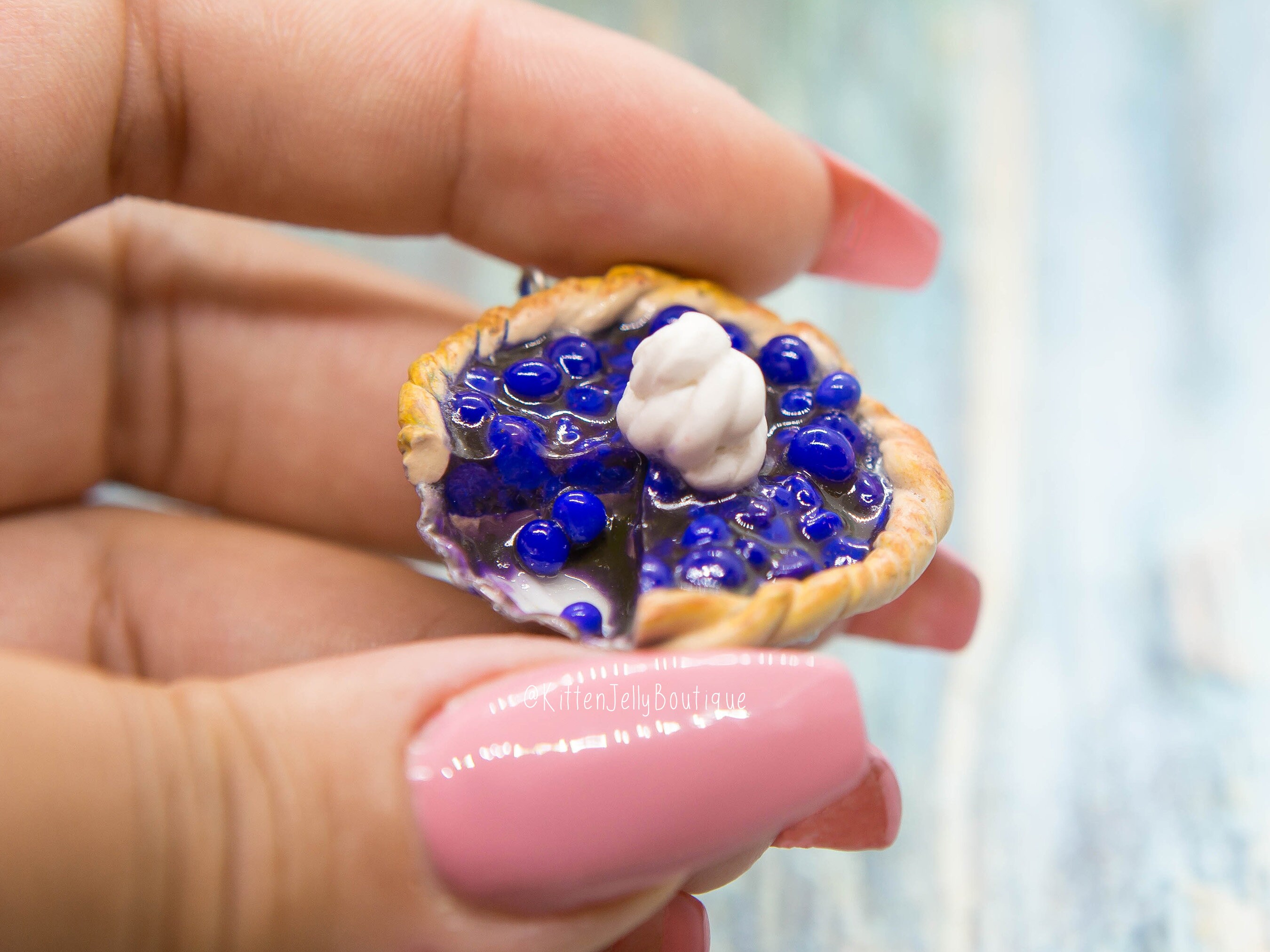 Blueberry Pie Charm, Handmade, Polymer Clay, Miniature Food, Keychain ...