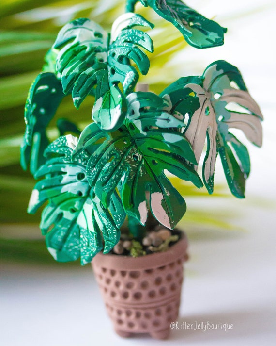 Blue Monstera Variegata Handmade Polymer Clay Miniature | Etsy