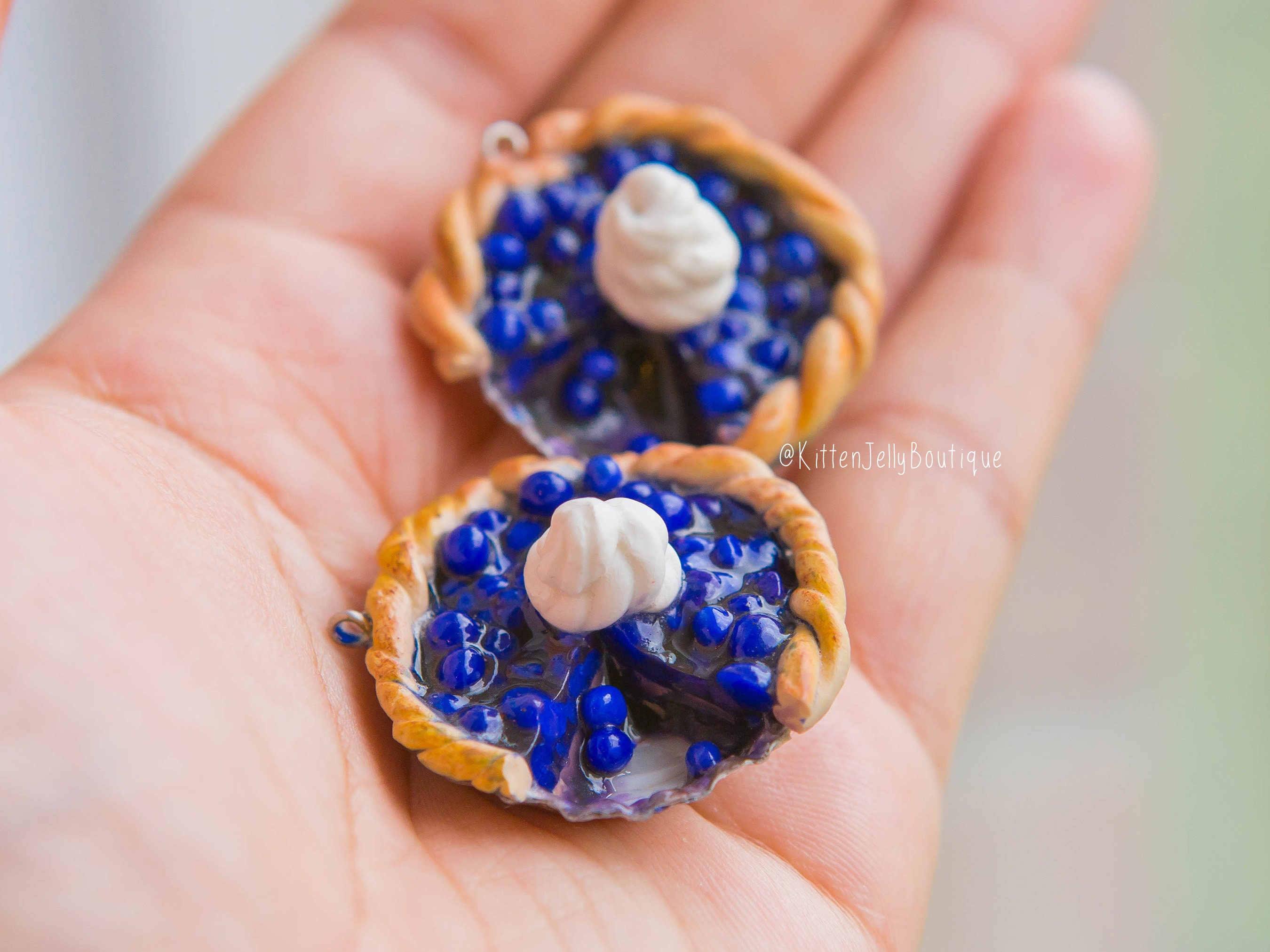 Blueberry Pie Charm, Handmade, Polymer Clay, Miniature Food, Keychain ...