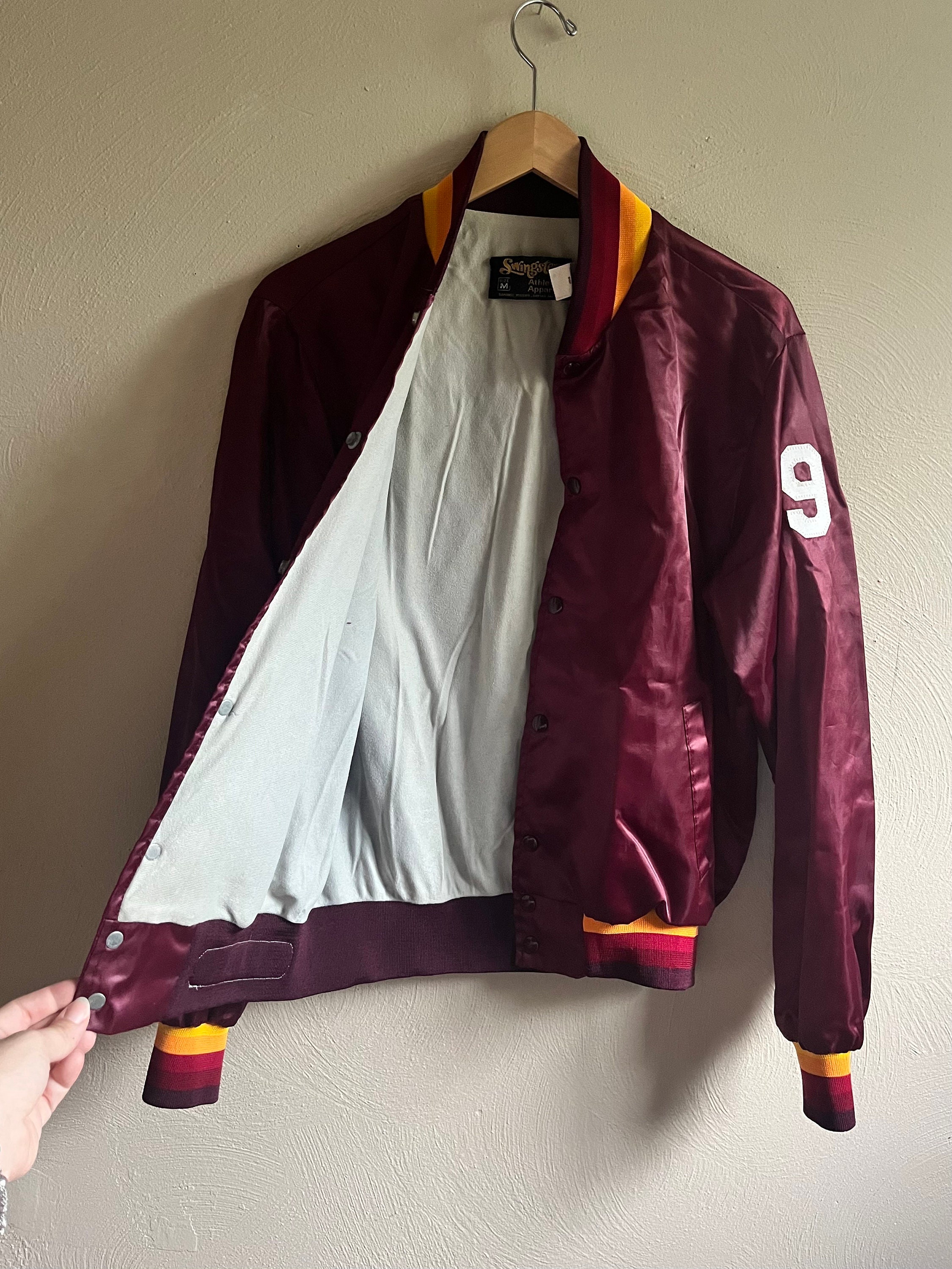 1970s Maroon & Yellow Satin Varsity Bomber Jacket With George Patch - Etsy