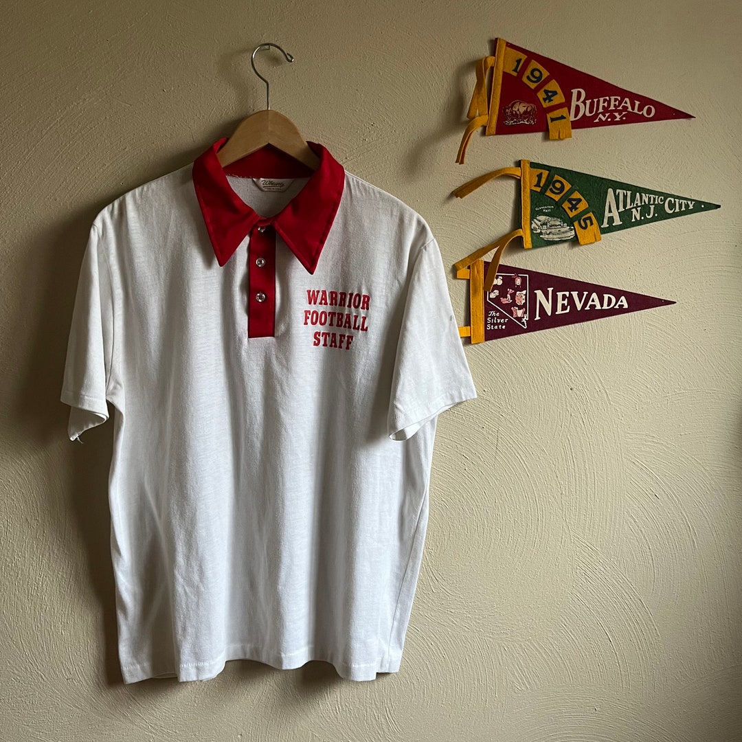 1970s Warriors Football Polo Sportswear Varsity Letterman Red and White ...