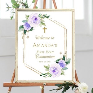 Purple First Communion Welcome Sign, 1st Communion Poster, Communion ...