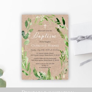 Rustic Baptism Invitation Girl, Neutal Baptism Invite, Printable ...