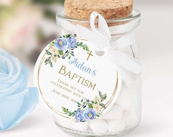 Baptism Christening Round Stickers Blue and Gold - Etsy