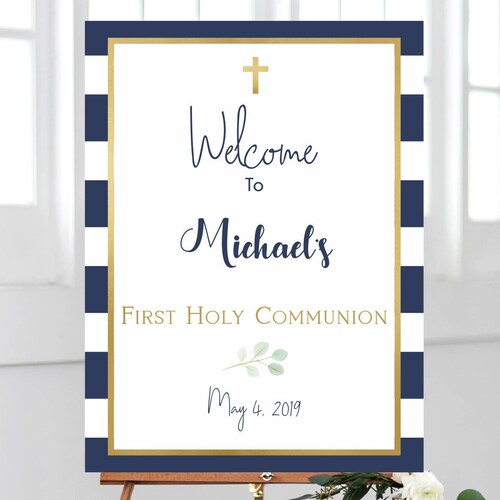 First Communion Boy Welcome Sign 1st Communion Poster Navy | Etsy