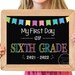 First Day of Sixth Grade, Back to School Printable Sign, Sixth Grade ...