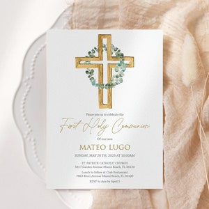Rustic First Holy Communion Invitation Template, 1st Communion Siblings ...