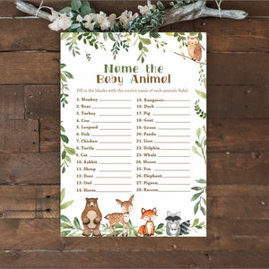 Name the Baby Animal Game, Woodland Baby Shower Games, Printable Baby ...