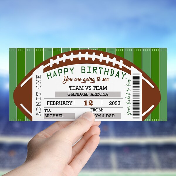 Surprise Football Ticket Template - Etsy