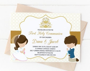Twin First Communion Invitation Boy and Girl Baptism Invitation Twin ...