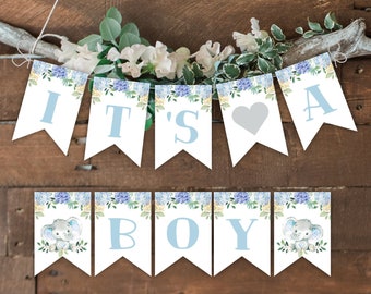 Elephant Banner It's a Boy Sign Baby Shower Decoration Toddler Wall ...