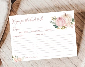 Fall Themed Recipe Card Printable for Bride to Be - Etsy