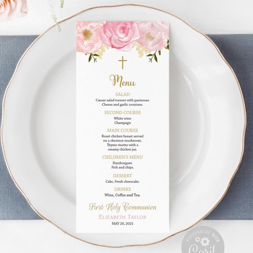 First Holy Communion Menu Editable Girl First Communion - Etsy