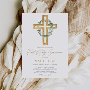 Rustic First Holy Communion Invitation Template, 1st Communion Siblings ...