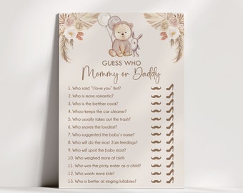 We Can Bearly Wait Mommy or Daddy Game, Hot Air Balloon Teddy Bear Baby Shower Activity, Guess ...