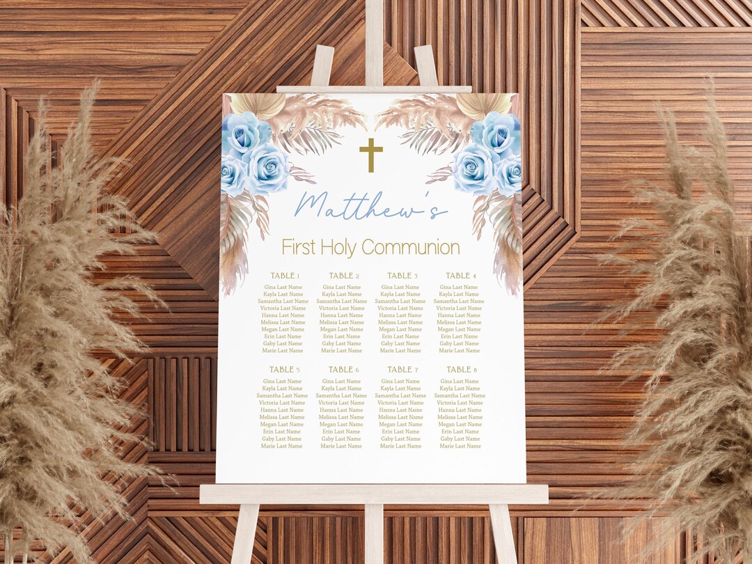 Boho First Holy Communion Seating Chart, Boy First Communion, Editable ...