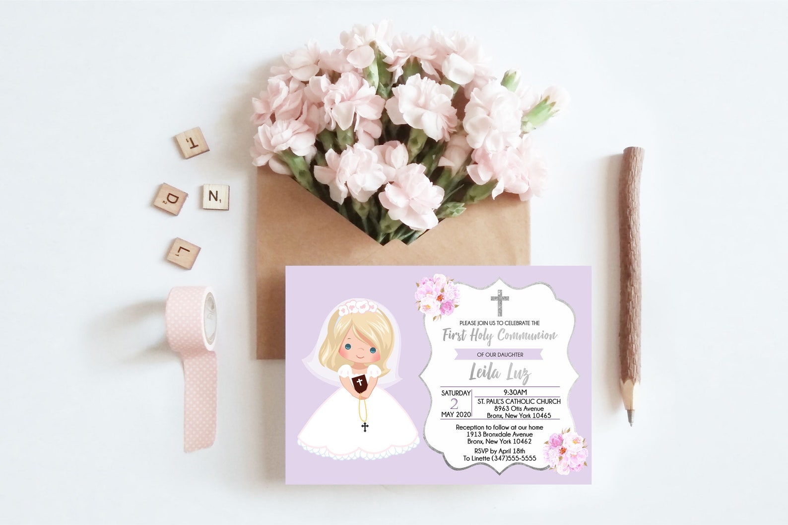 Purple First Communion Welcome Sign Girl, 1st Communion Poster, First ...