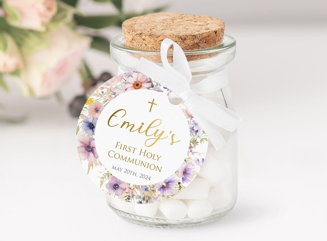 Wildflower First Holy Communion Favor Tag, Printable Tag Communion Girl ...