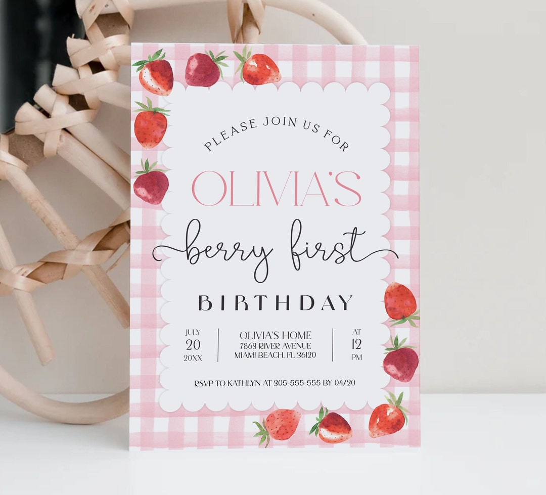 Strawberry First Birthday Invitation Template, Berry First Birthday ...