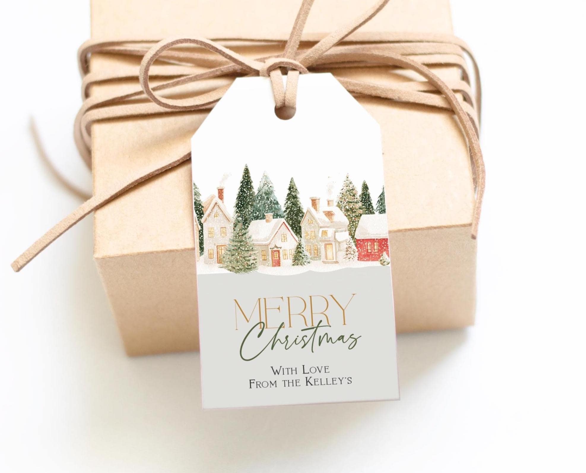 Christmas Gift Tag Template, Printable Favor Tag, Winter Village ...