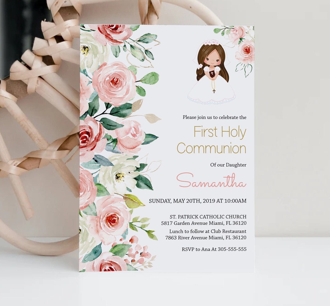 Girl First Holy Communion Invitation Editable Template, Invitation Card ...