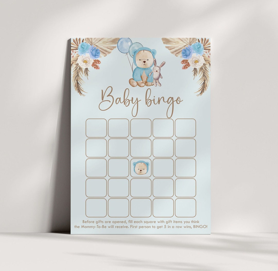 Teddy Bear Baby Shower Bingo Game, We Can Bearly Wait Baby Shower Game ...