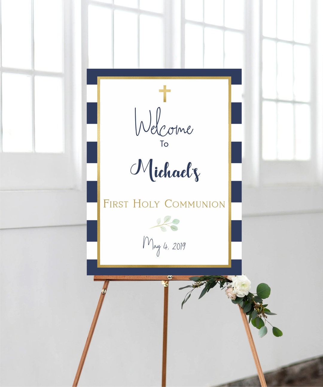 First Communion Boy Welcome Sign, 1st Communion Poster, Navy Blue ...
