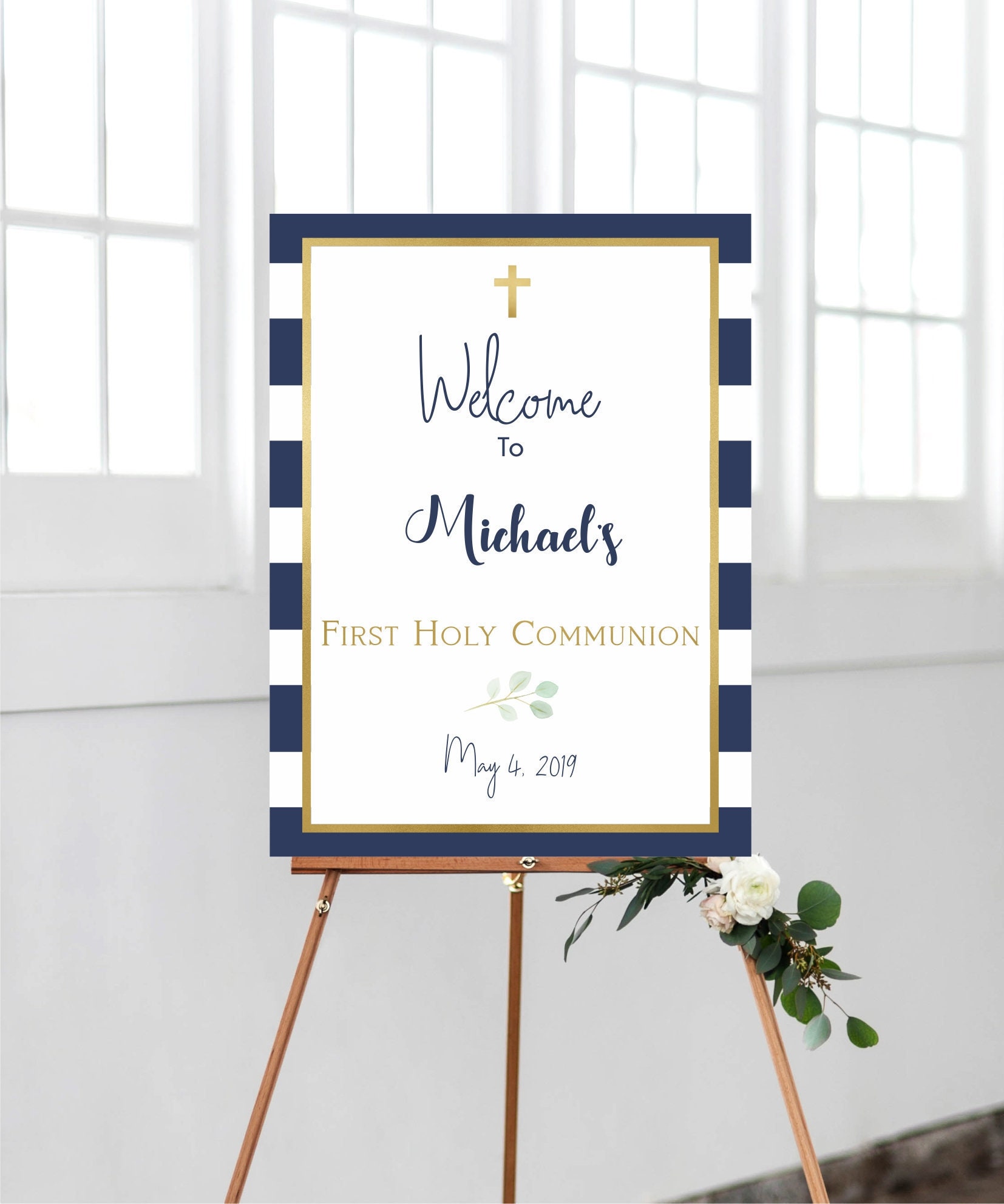 First Communion Boy Welcome Sign 1st Communion Poster Navy | Etsy