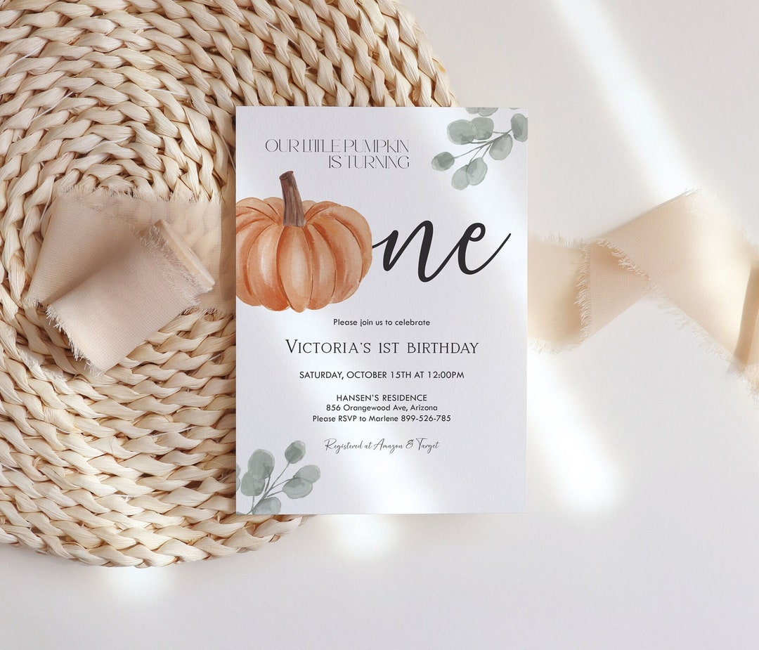 Orange First Birthday Invitation Fall Autumn 1st Birthday Invites ...