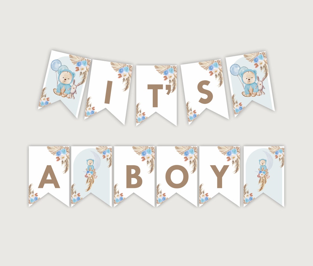 Banner It's a Boy Teddy Bear Baby Shower, Baby Shower Decoration, Boy ...