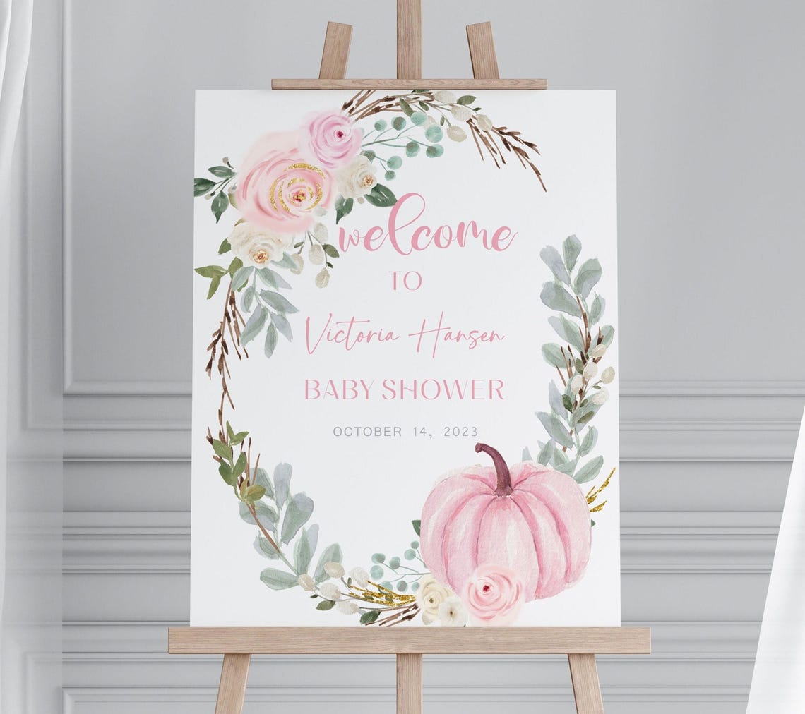 Girl Pumpkin Baby Shower Welcome Sign, Fall Baby Shower Sign, Autumn ...