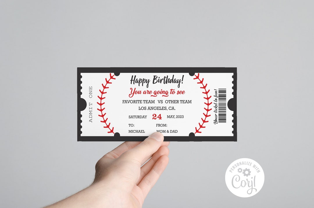 Baseball Ticket Template, Baseball Gift, Baseball Team, Printable Gift ...