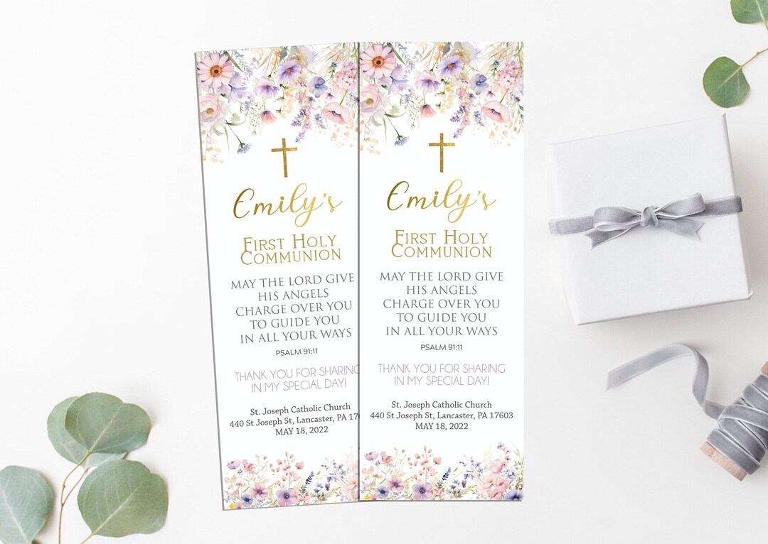 Wildflower First Holy Communion Bookmark, Printable Bookmark, Girl ...