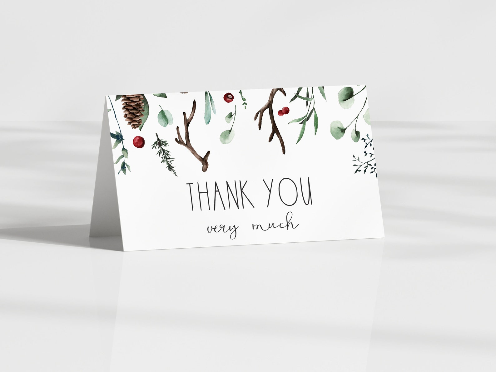 Christmas Thank You Card Template, Thank You Card Printable, Thank You ...