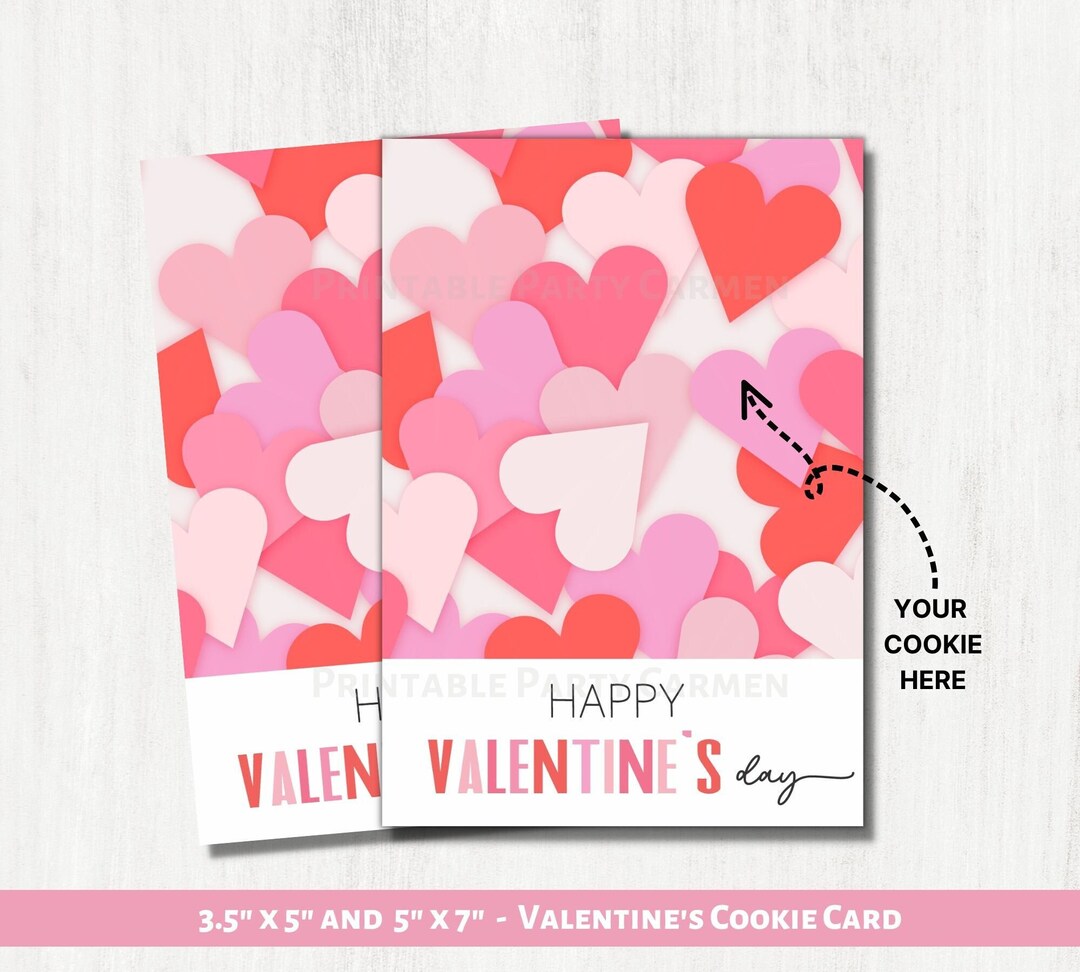 Happy Valentines Day COOKIE CARD Printable. Valentine Cookie Card. Red ...