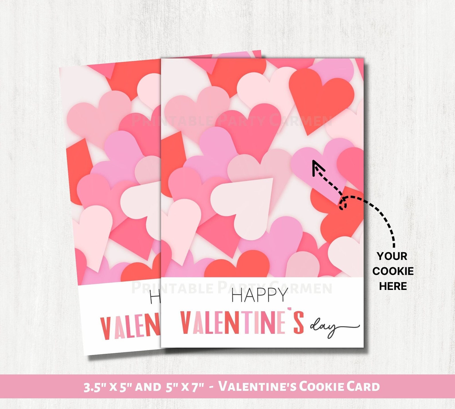 Happy Valentines Day COOKIE CARD Printable. Valentine Cookie Card. Red ...
