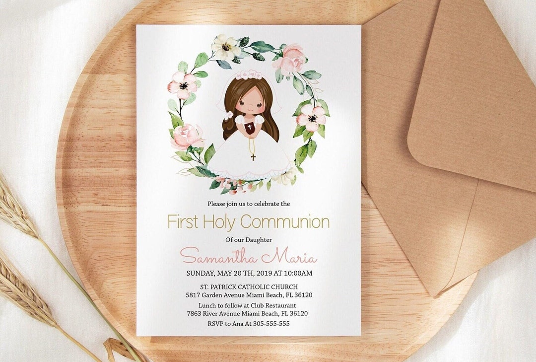 First Holy Communion Card, Girl First Holy Communion Invitation ...