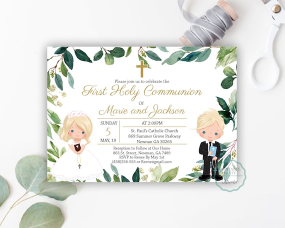 First Communion Invitations For Twins
