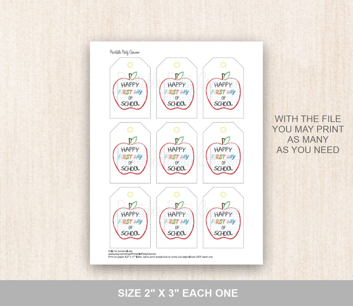 Back to School Printable Tag Happy First Day of School Gift - Etsy