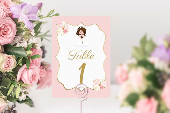 Girl First Holy Communion Table Numbers, Printable Table Numbers, First ...