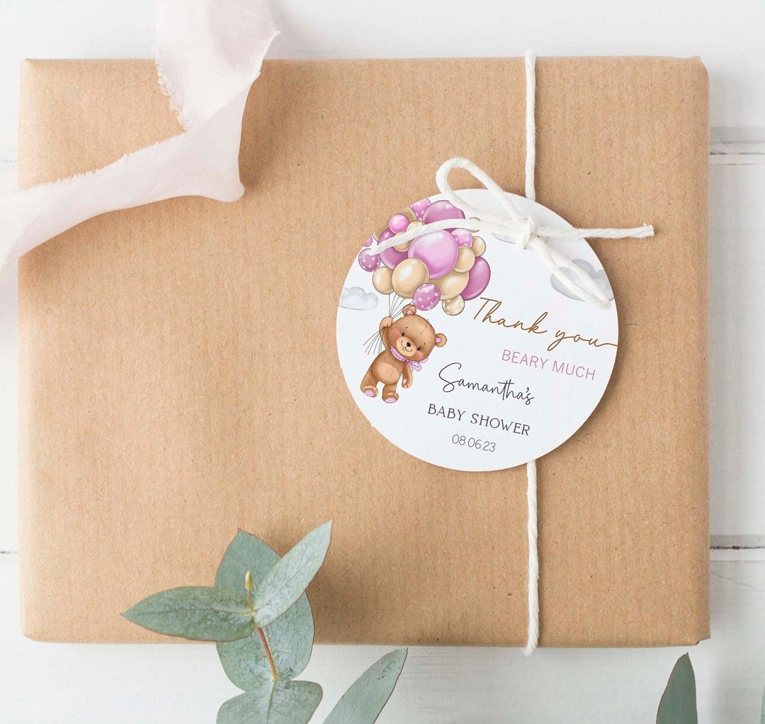 Teddy Bear Girl Baby Shower Favor Tag Printable, Thank You Tags, Teddy ...