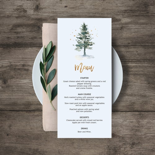 Winter Menu Card Template Christmas Menu Printable Winter - Etsy