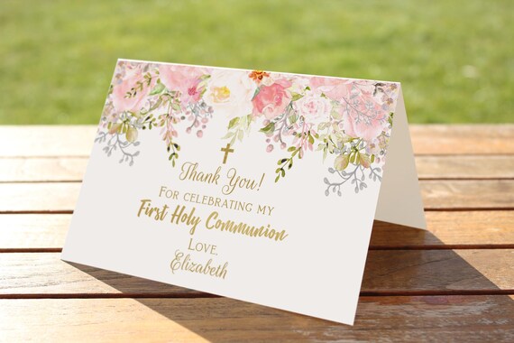 Floral First Communion Thank You Card Girl First Holy - Etsy