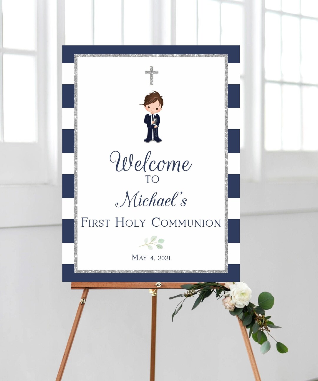 Boy First Communion Welcome Sign, 1st Communion Poster, Communion ...