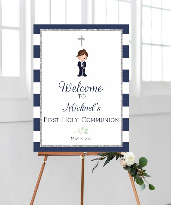 Boy First communion welcome sign, 1st communion poster, communion ...