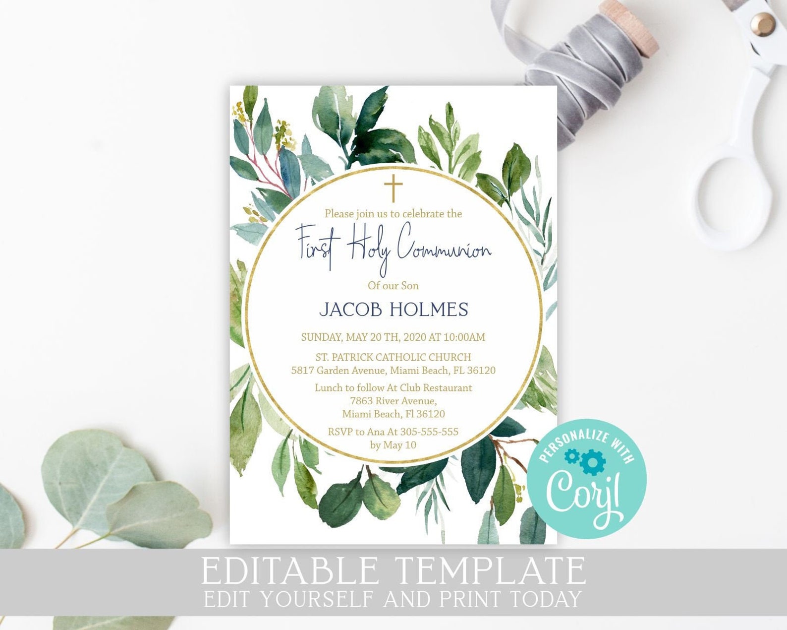 Boy First Holy Communion Invitation Printable Invitation - Etsy