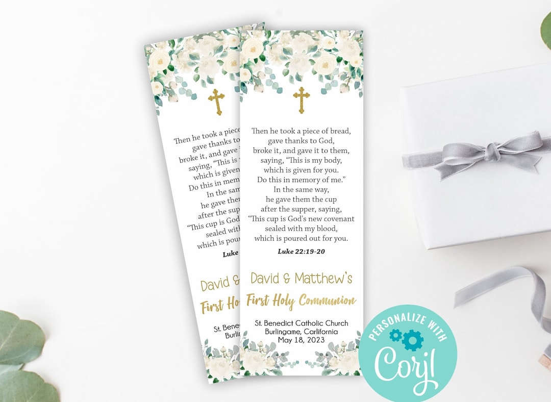 Boy or Girl First Holy Communion Bookmark, Greenery Neutral Communion ...