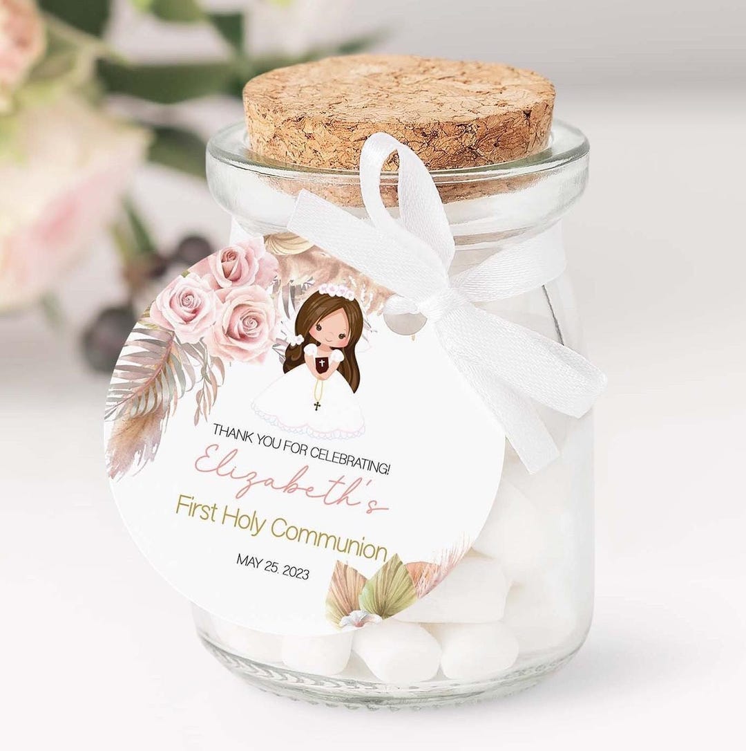 Boho Girl First Communion Favor Tags, First Communion Labels, Printable ...